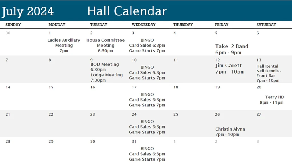 Calendar - Tarpon Springs Elks Lodge #1719
